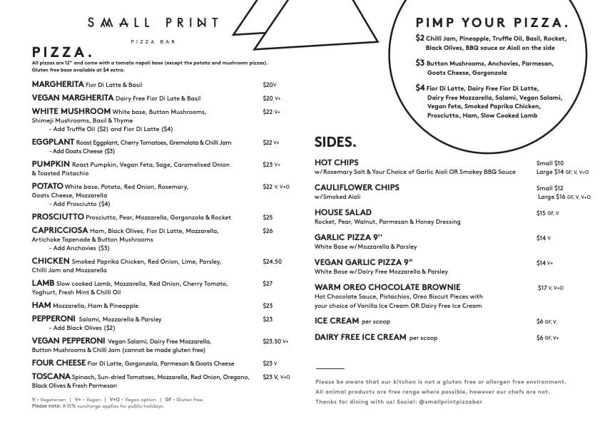 Menu | Small Print Pizza Bar